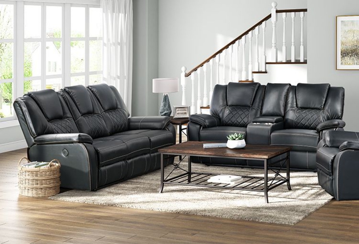 Diamante Black Reclining Console Loveseat | Badcock & More