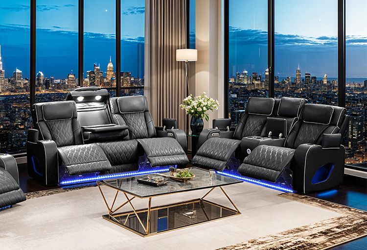 Matrix Black Power Reclining Console Loveseat With Blutooth & Masssage ...