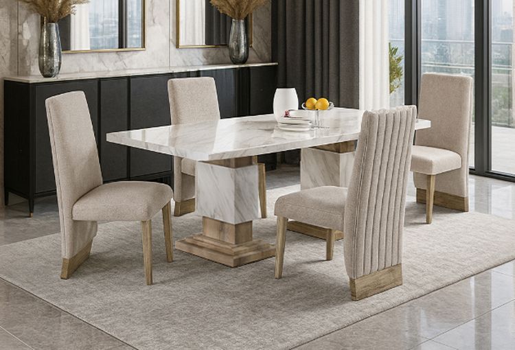 Buy Leah Faux Marble/Natural 5 PC Dining Room - Part# | Badcock & More